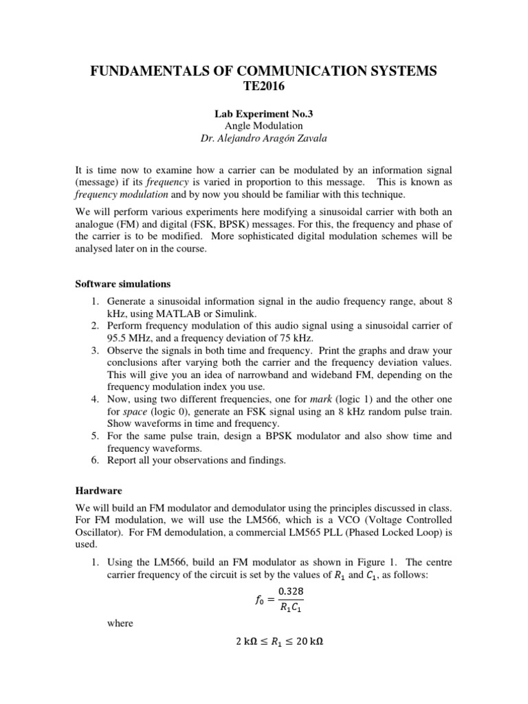 Lab Experiment 3 TE2016 V.em13 | PDF | Frequency Modulation | Modulation