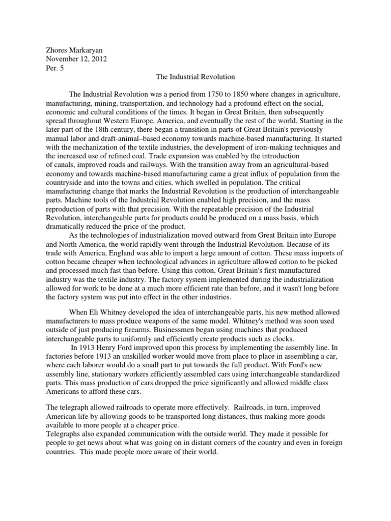 The Impact of the Industrial Revolution: Mechanization, Specialization ...