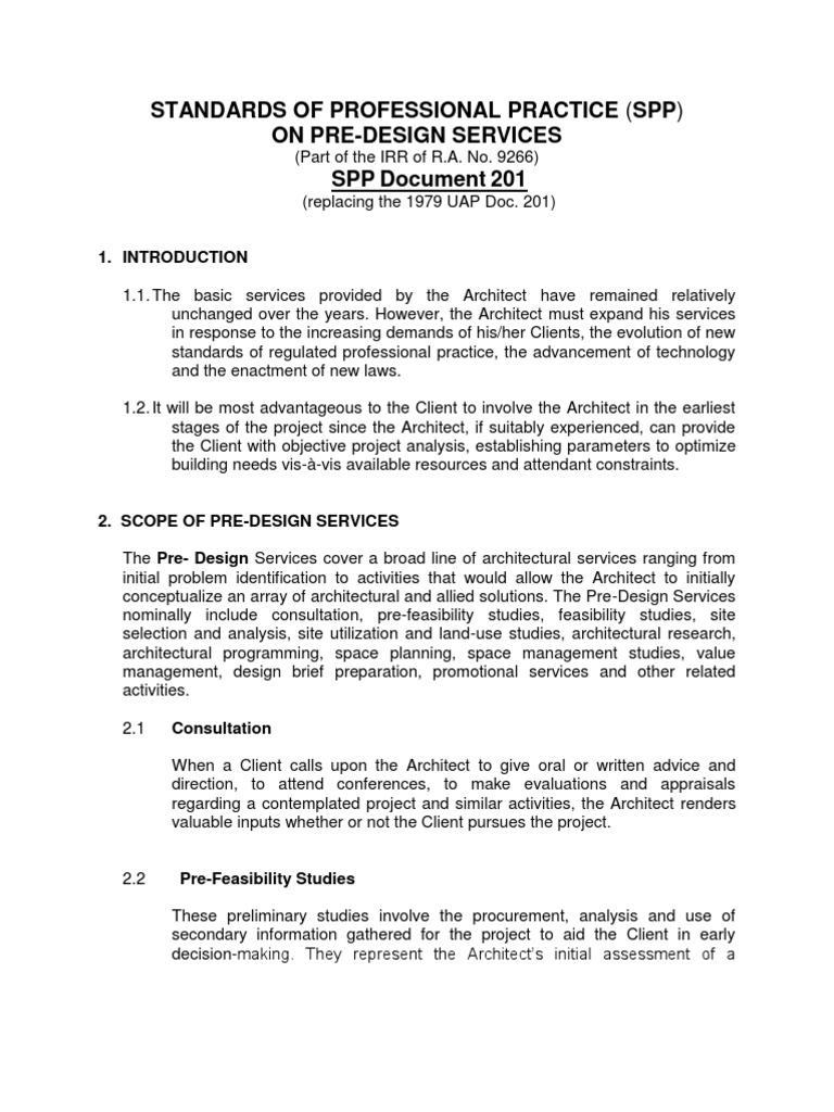 Standards of Professional Practice 201 - Pre Design Services | PDF ...