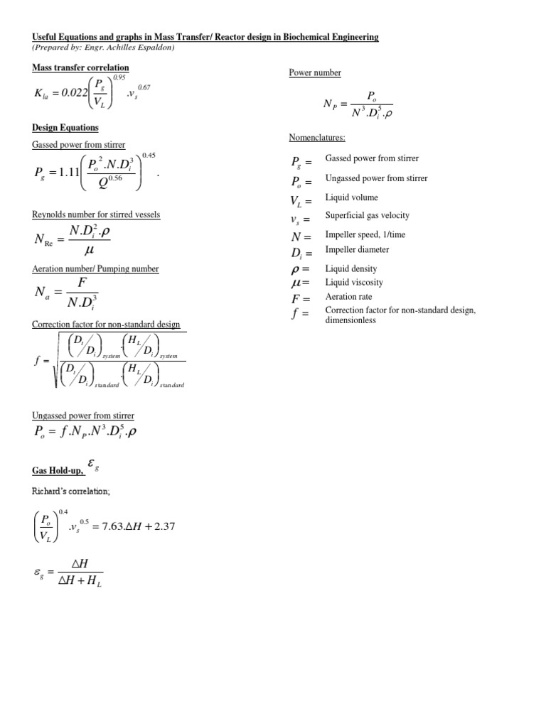 Biochemical Engineering Design Equations | PDF | Reynolds Number ...