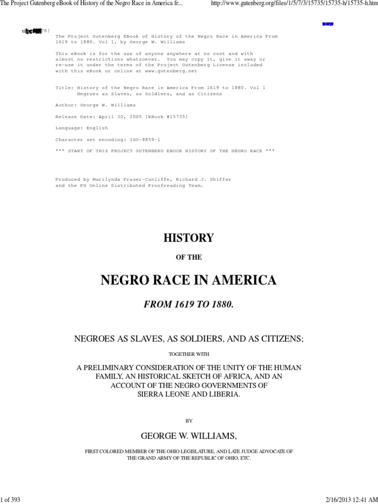 History of The Negro Race in America From 1619 To 1880, Vol. 1 | PDF ...
