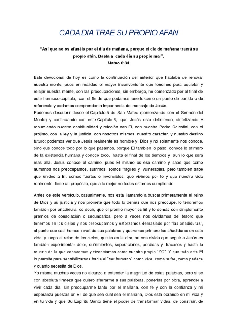 Cada Dia Trae Su Propio Afan | PDF | Jesús | Fe