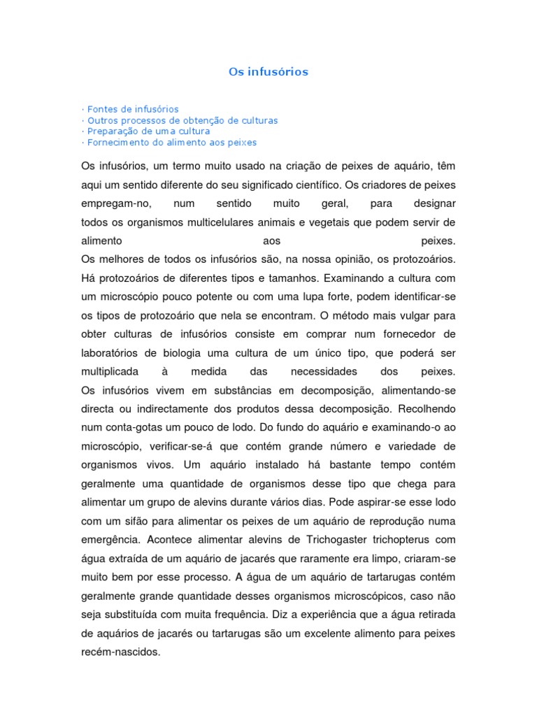 Os Infusórios | PDF | Aquário | Peixes