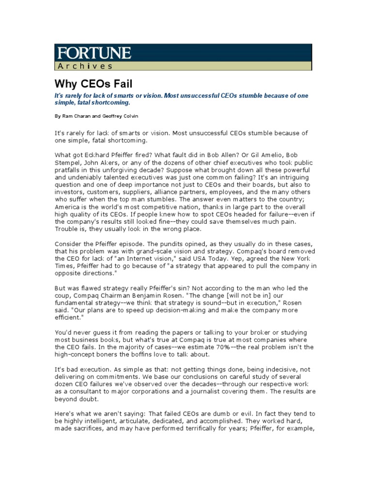 Why Ceos Fail PDF | PDF | Chief Executive Officer | Chief Operating Officer