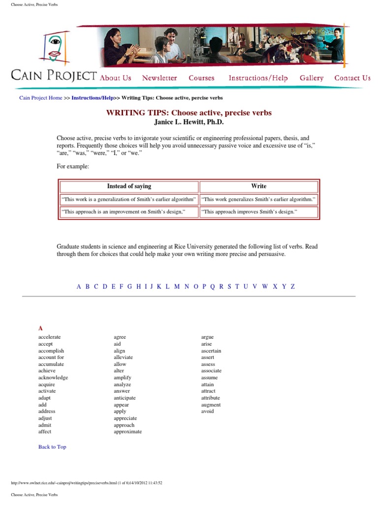 WRITING TIPS: Choose Active, Precise Verbs: Janice L. Hewitt, PH.D ...