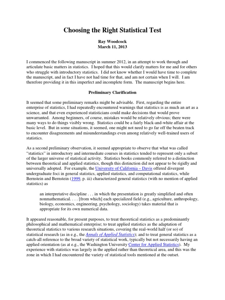 Choosing The Right Statistical Test | PDF | Level Of Measurement ...