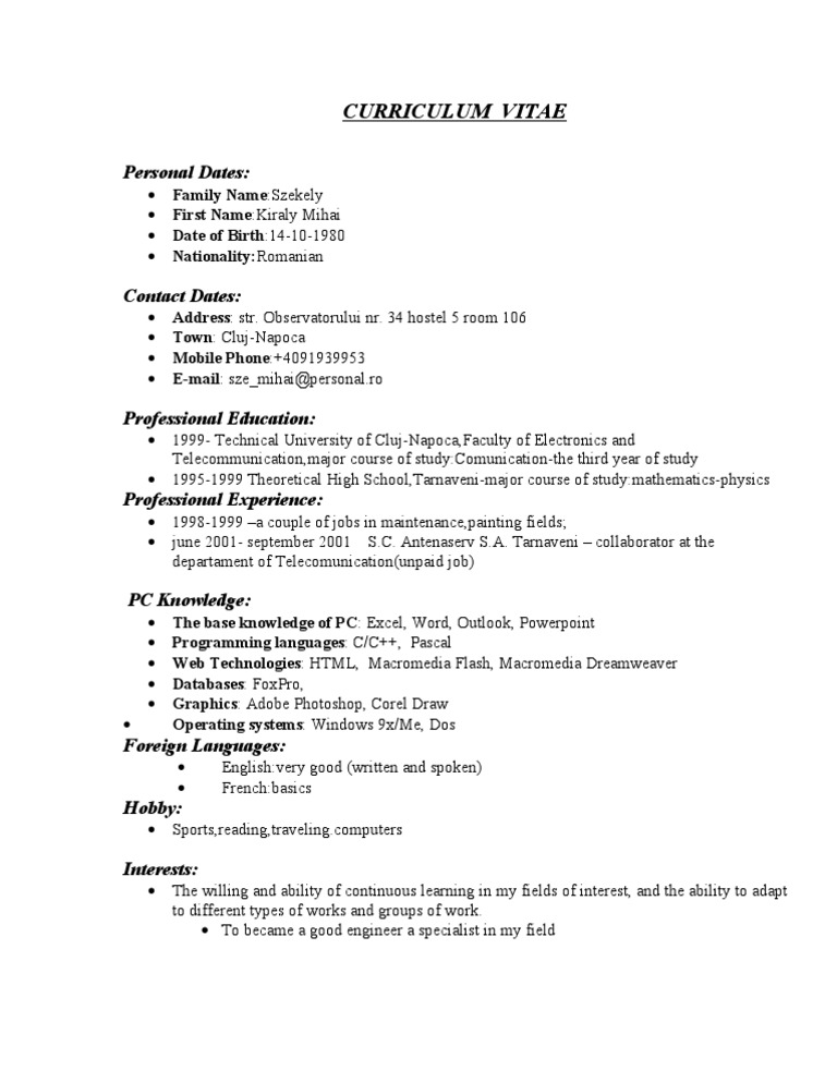 Model CV Engleza Completat 2 | PDF | Application Software | Software