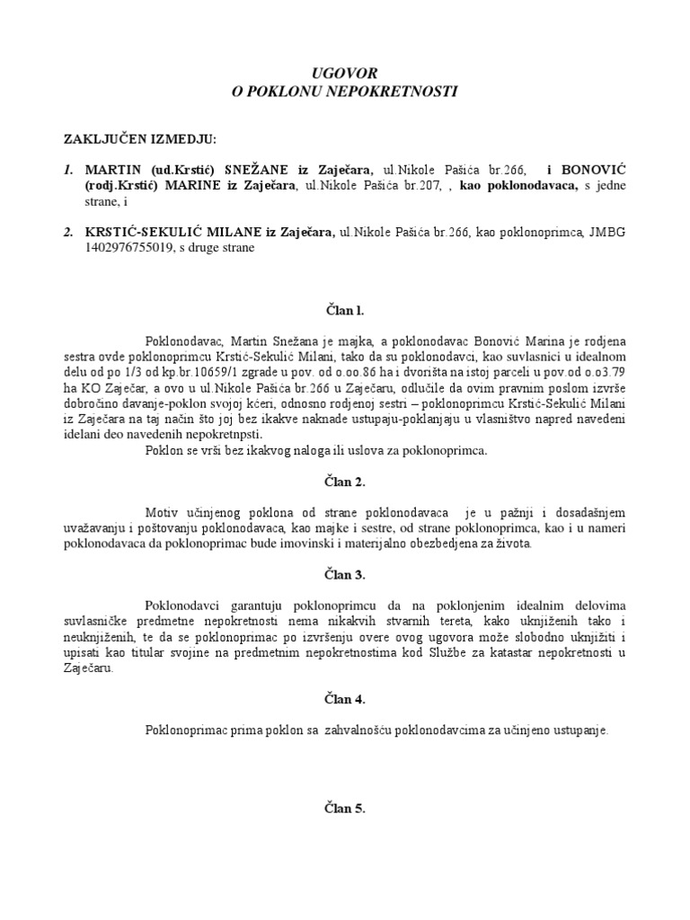 Ugovor o Poklonu | PDF