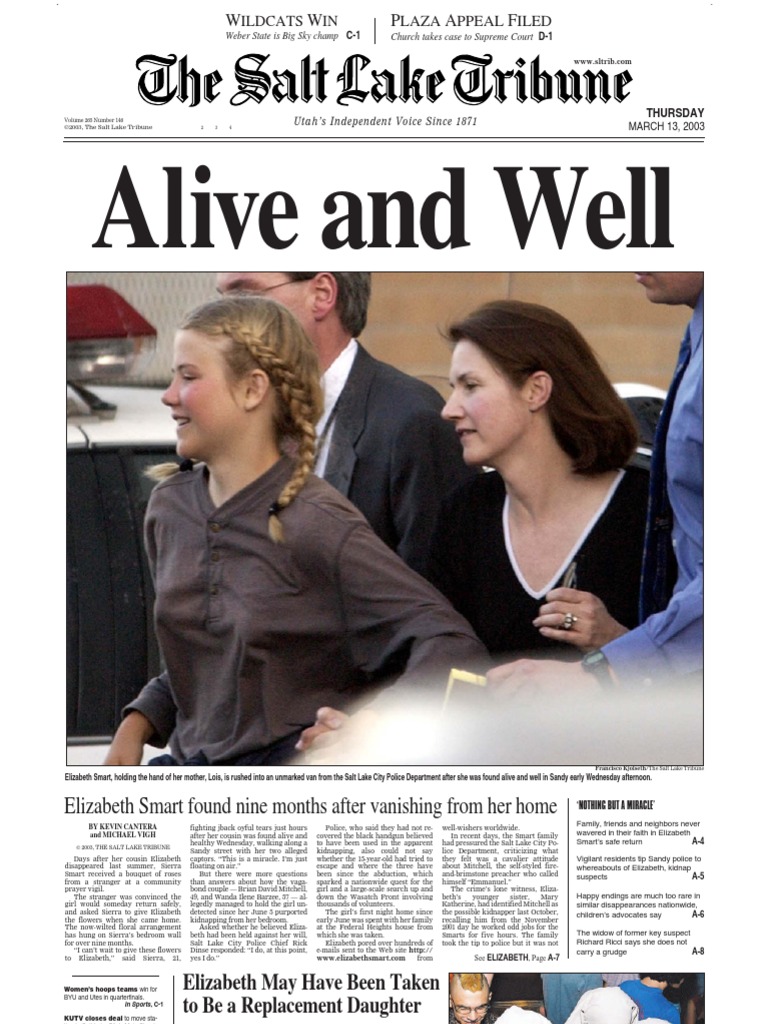 Elizabeth Smart found front page - The Salt Lake Tribune | Violence ...