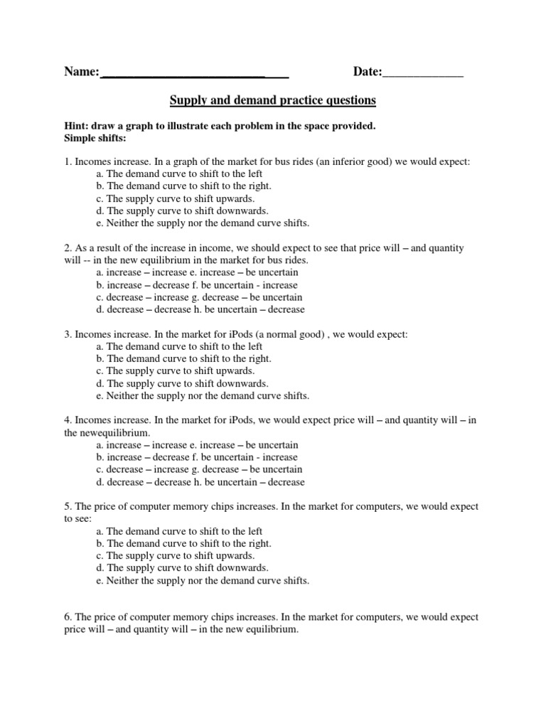 Supply-Demand Practice Questions | Download Free PDF | Supply And ...