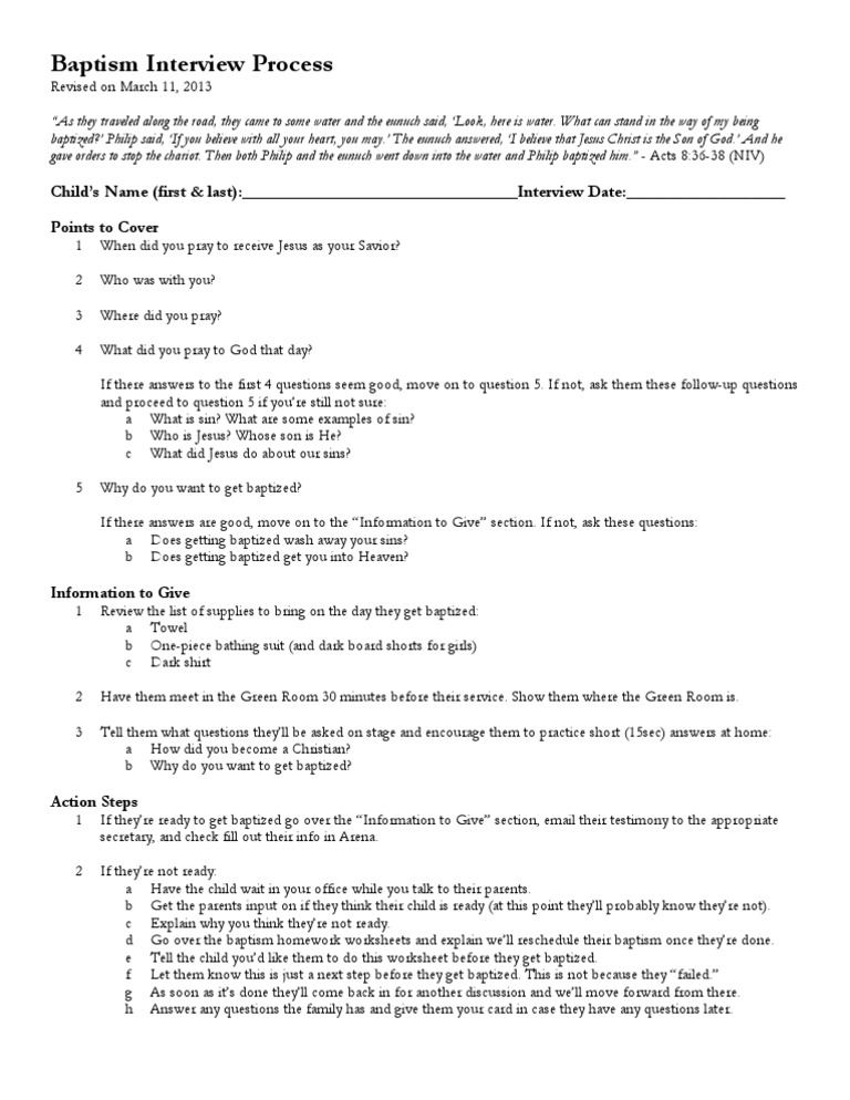 Baptism Interview Process | PDF | Baptism | Jesus