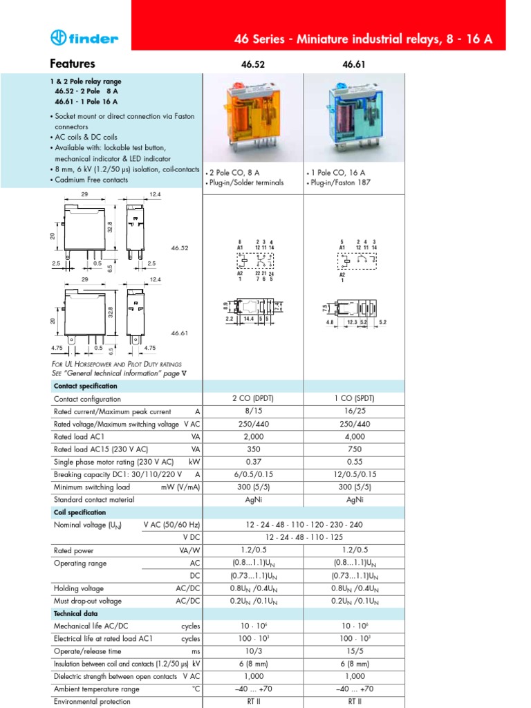 Features: 46 Series - Miniature Industrial Relays, 8 - 16 A | PDF ...
