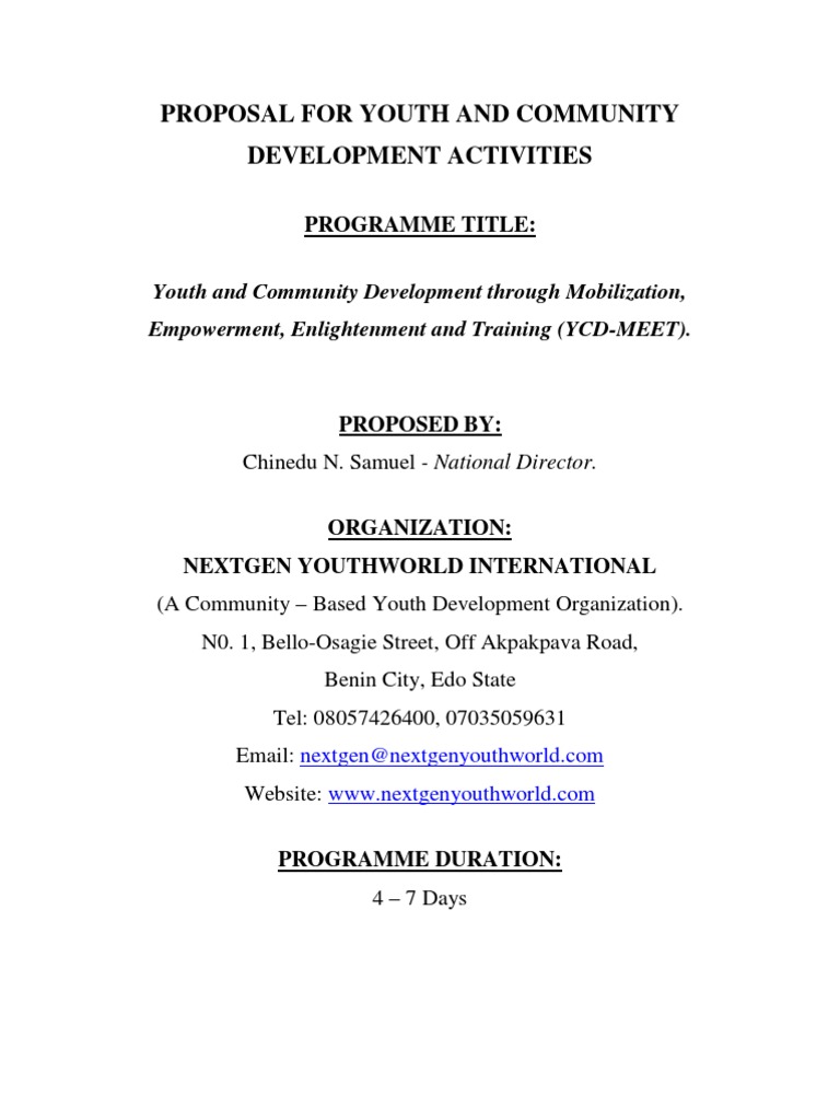 Proposal for Youth and Community Development Activities | Mentorship ...