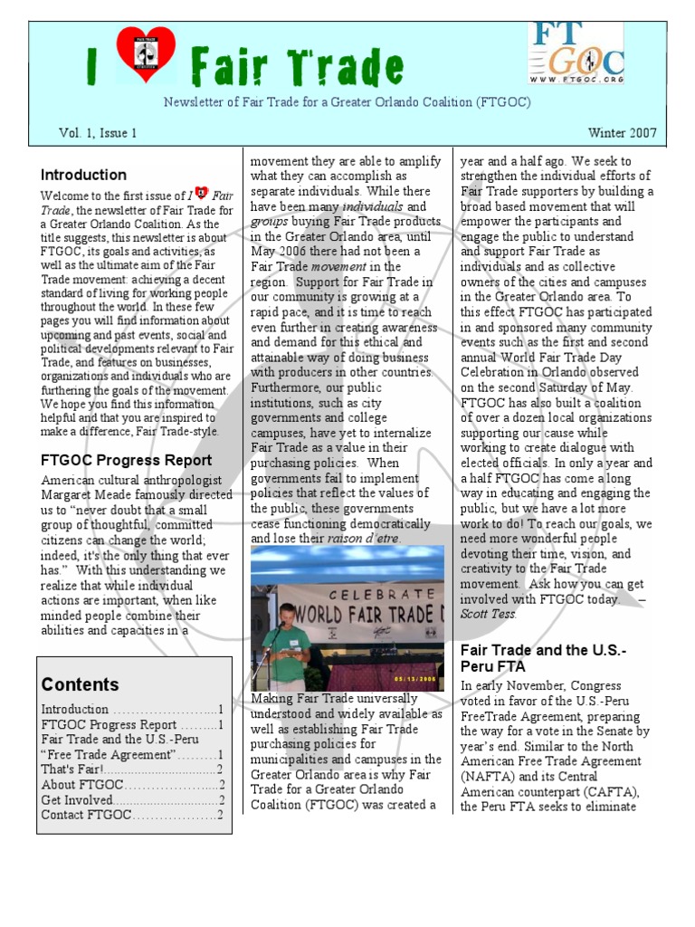 FTGOC Newsletter Vol 1 Issue 1 | PDF | Fair Trade | North American Free ...