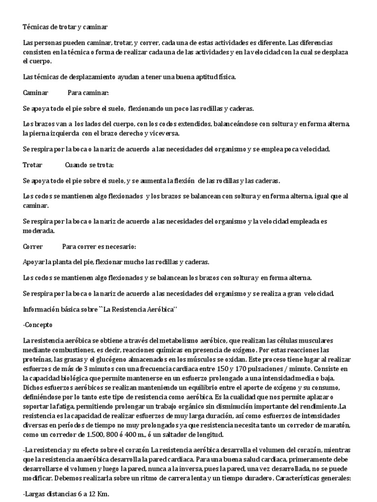 Técnicas de Trote y Caminata en Educación Física | PDF | Ejercicio ...