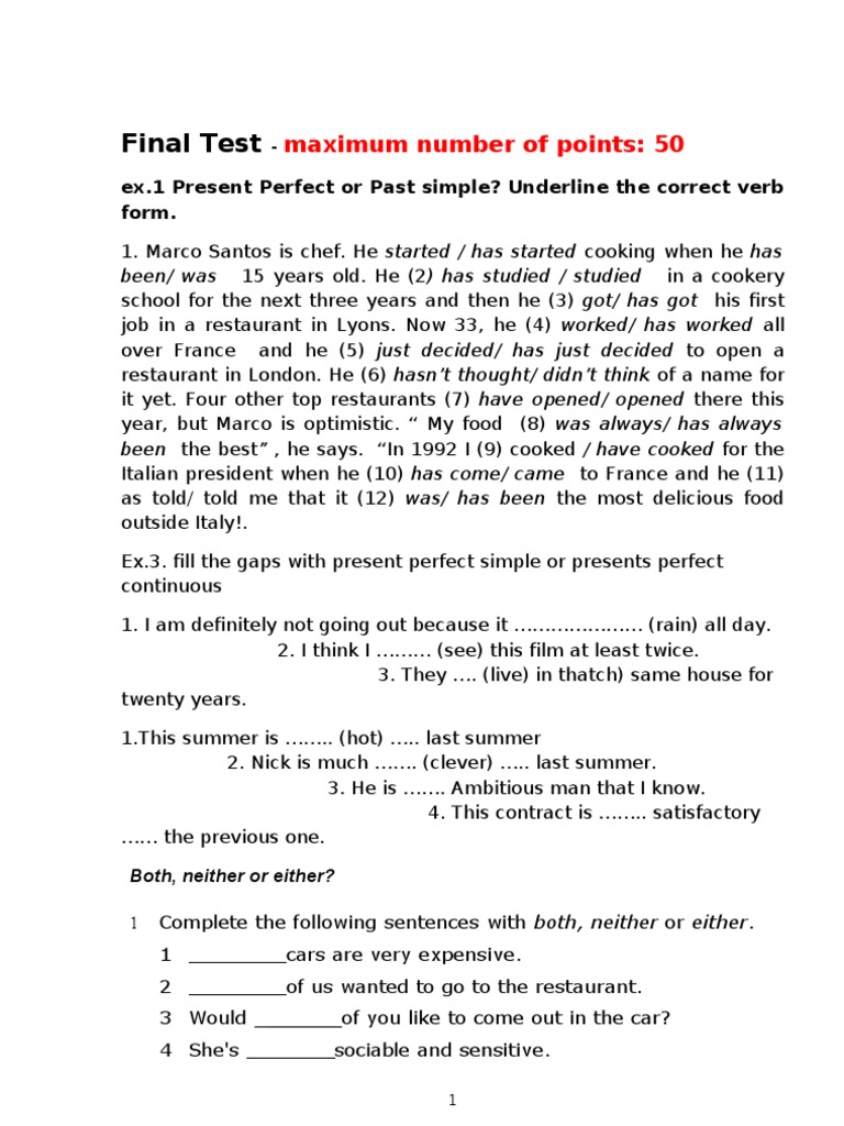 Final Test | PDF | Leisure