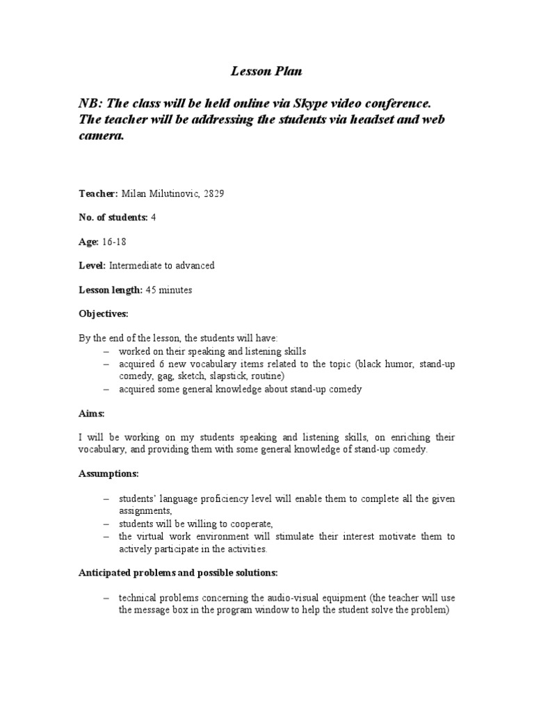 CALL Seminar Paper, Lesson Plan | PDF | Comedy | Comedian