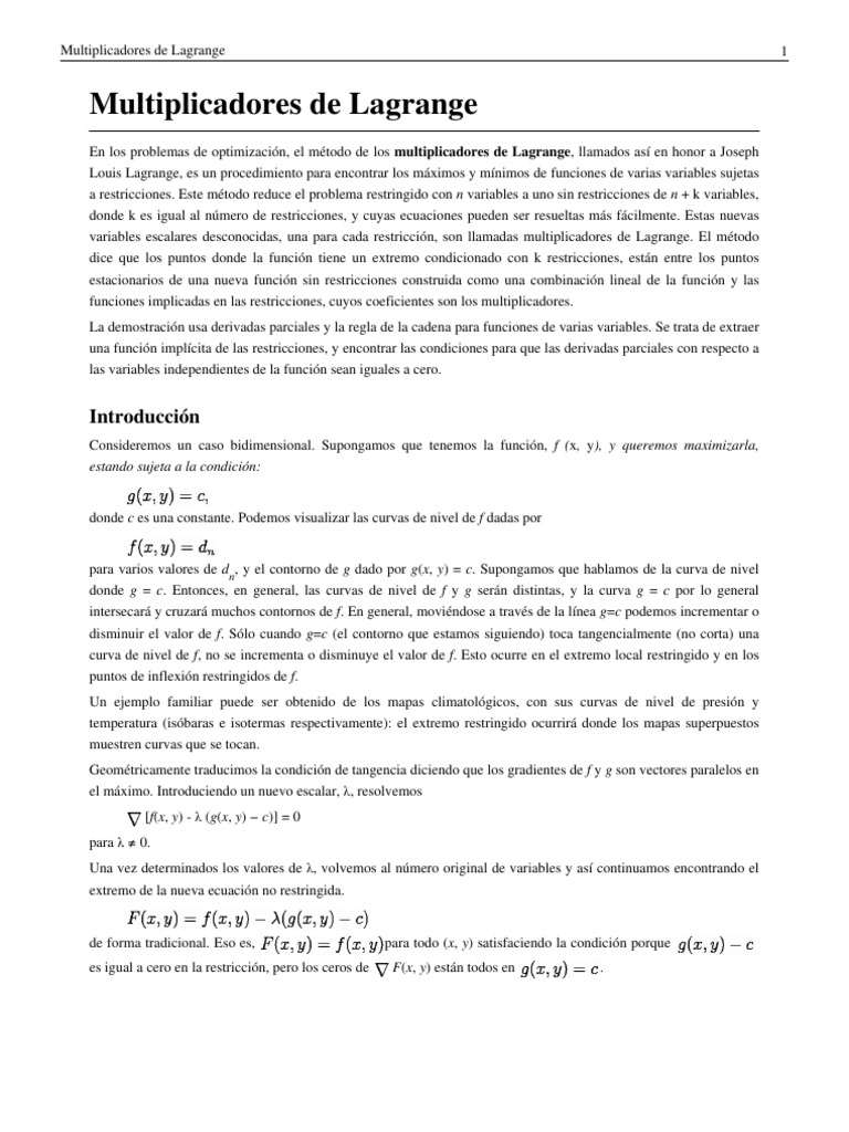 Multiplicadores de Lagrange | PDF | Cálculo | Objetos matemáticos