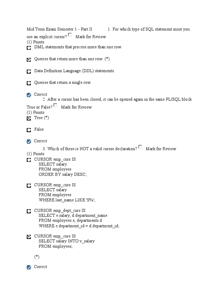 Mid Term Exam Semester 1 Part II | PDF | Control Flow | Pl/Sql