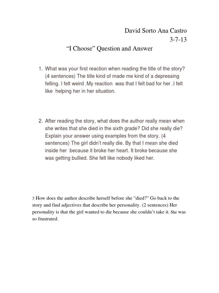 David Sorto Ana Castro 3-7-13 "I Choose" Question and Answer | PDF