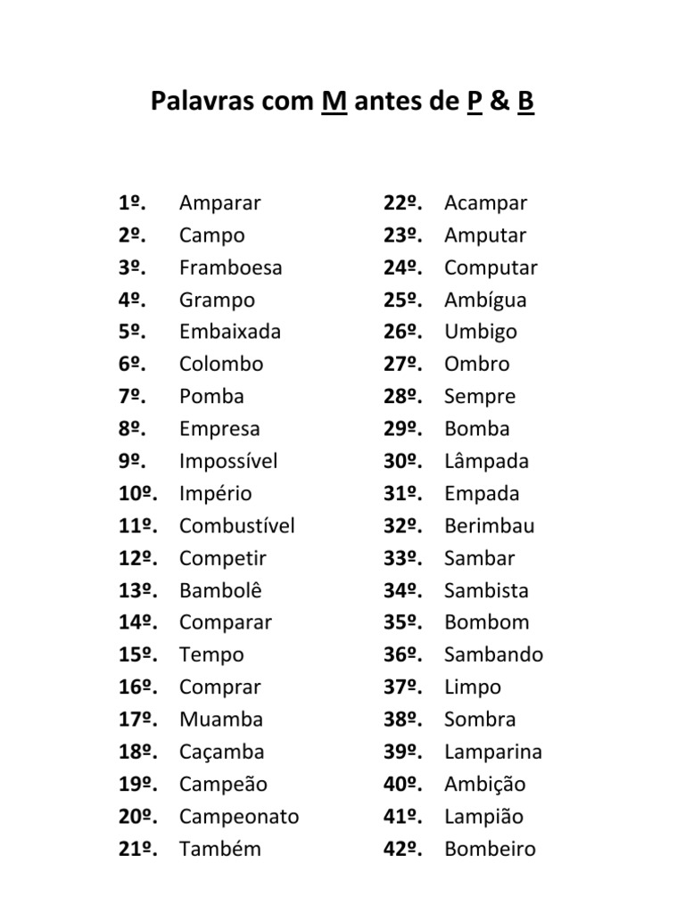 Palavras com M antes de P e B | PDF