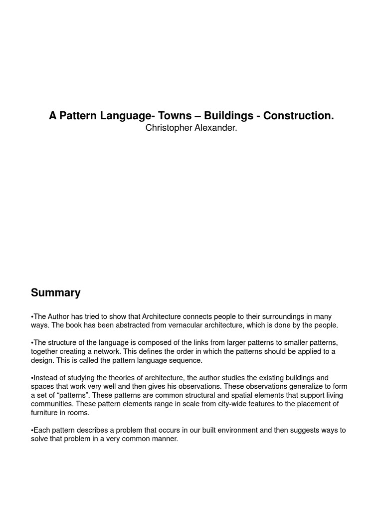 A Pattern Language-Towns - Buildings - Construction.: Christopher ...