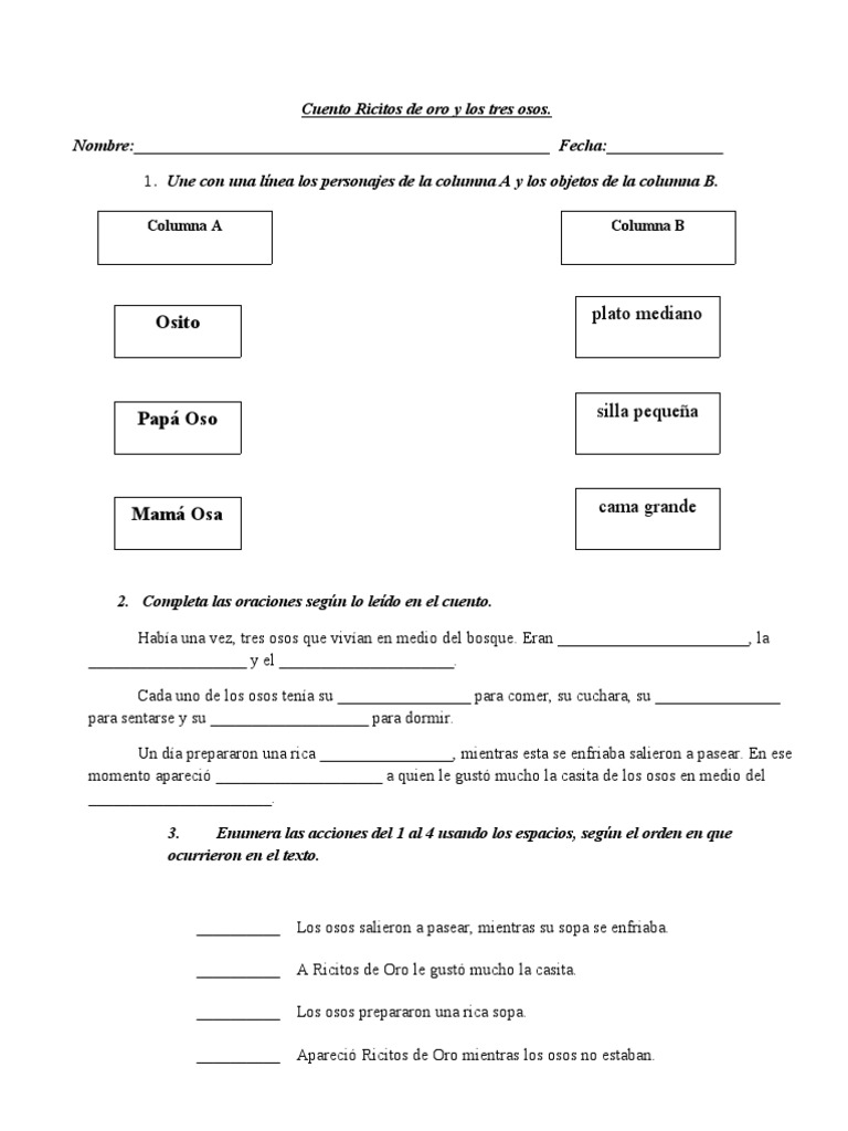 Cuento Ricitos de Oro y los Tres Osos | PDF