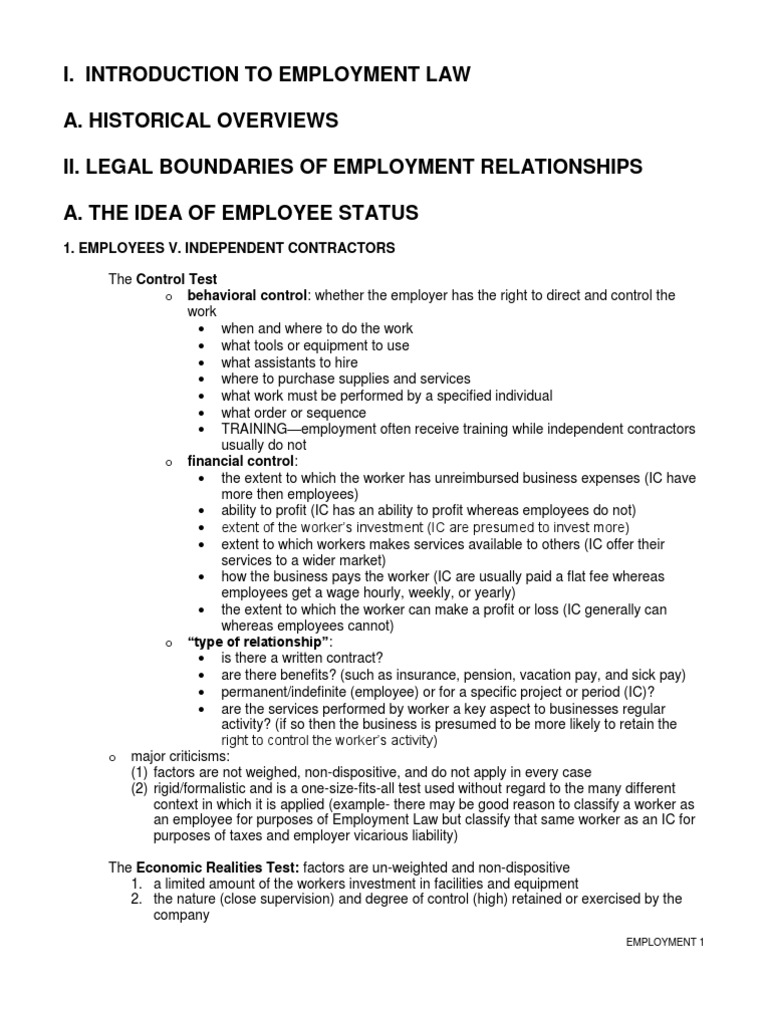 An Overview of Key Employment Law Concepts Regarding Employee Status ...