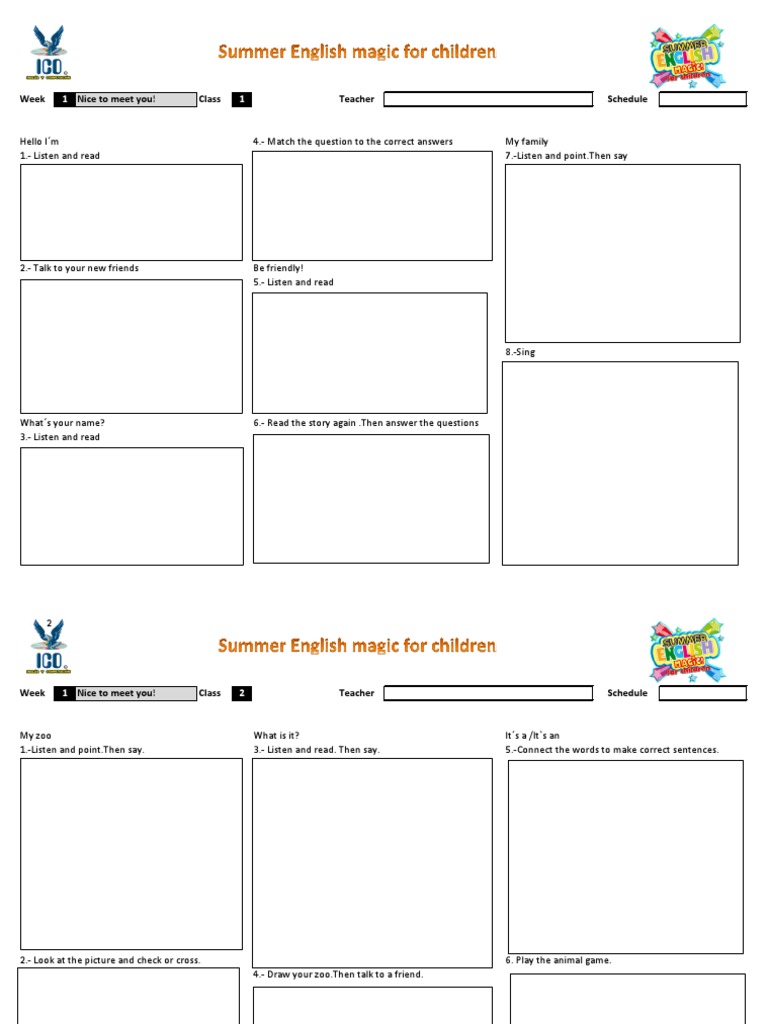 Weekly Class Activities for Kids | PDF
