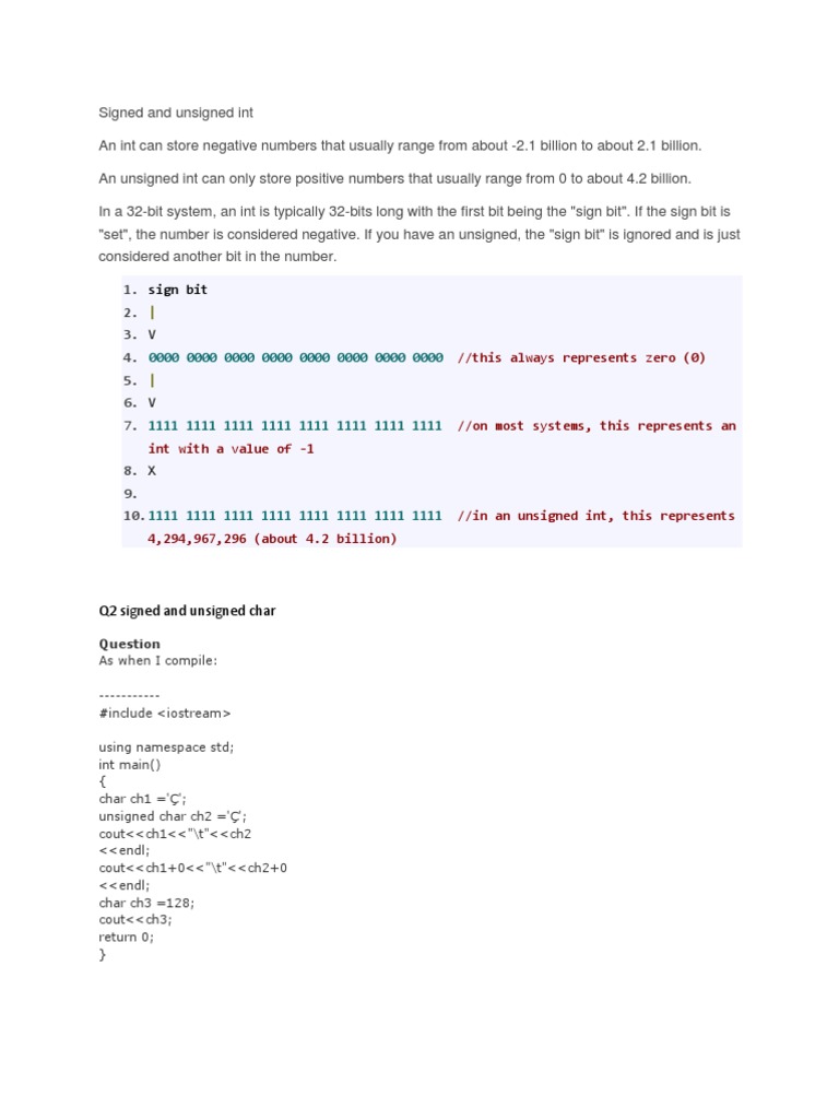 Signed and Unsigned Int | PDF | Integer (Computer Science) | Command Line Interface
