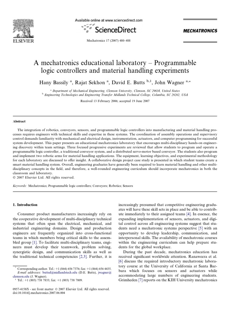 2007 A Mechatronics Educational Laboratory Programmable Logic Controllers and Material Handling ...