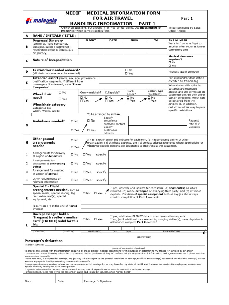 Medif form | Passenger | Airlines
