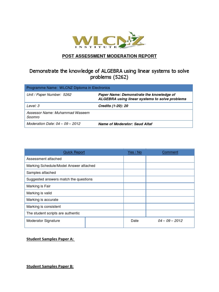Post Assessment Moderation Report | Educational Assessment | Analysis
