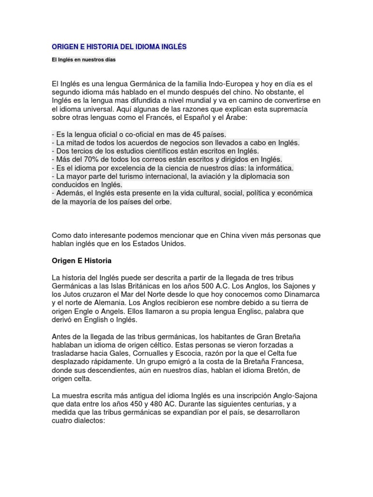 Origen e Historia Del Idioma Inglés | PDF