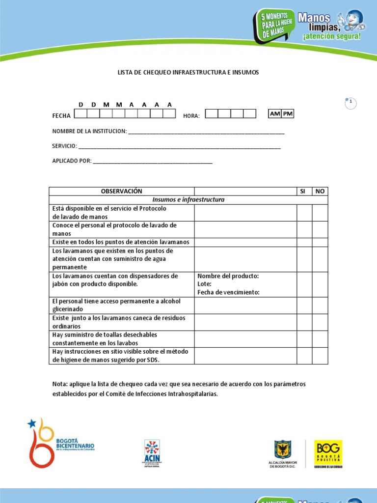 Lista de Chequeo Lavado de Manos | Lavado de manos | Bienestar
