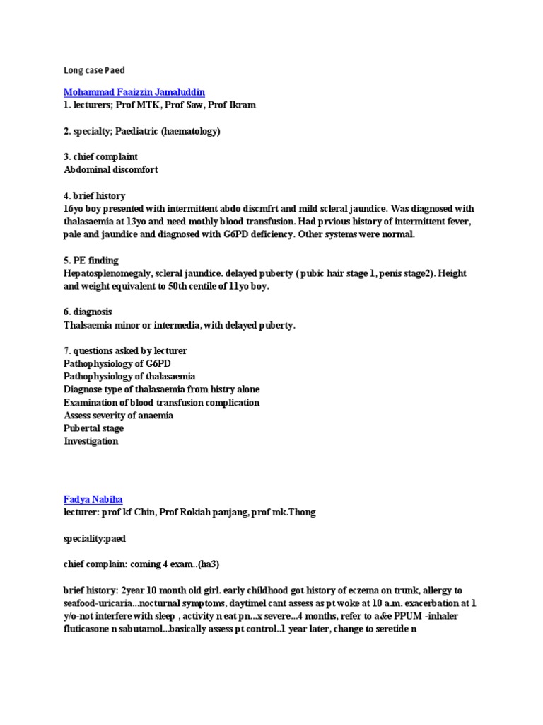 Long Case Paed | PDF | Asthma | Edema
