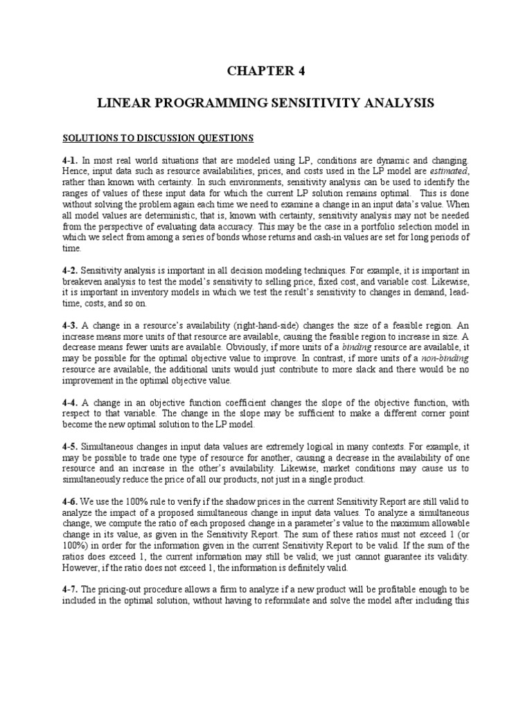 Ch04 Solutions | PDF | Sensitivity Analysis | Mathematical Optimization