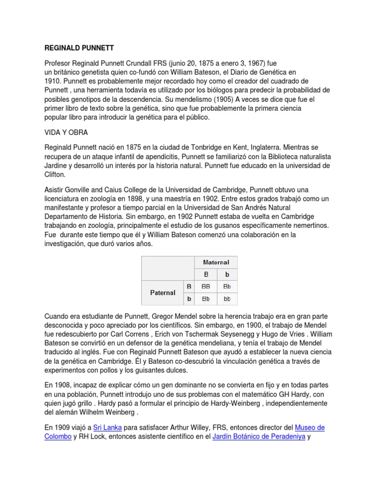 Aportes de Reginald Punnett a la genética | PDF | Genética | Organismos