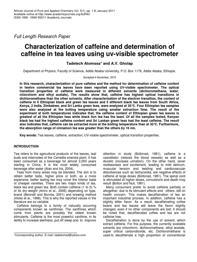 UV VIS Caffeine | PDF | Absorption Spectroscopy | Absorbance