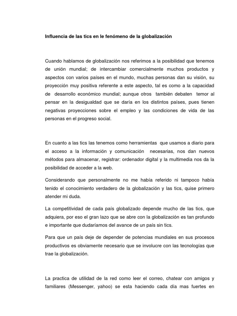 Influencia de Las Tics en Le Fenómeno de La Globalización | PDF | Tecnología de información y ...