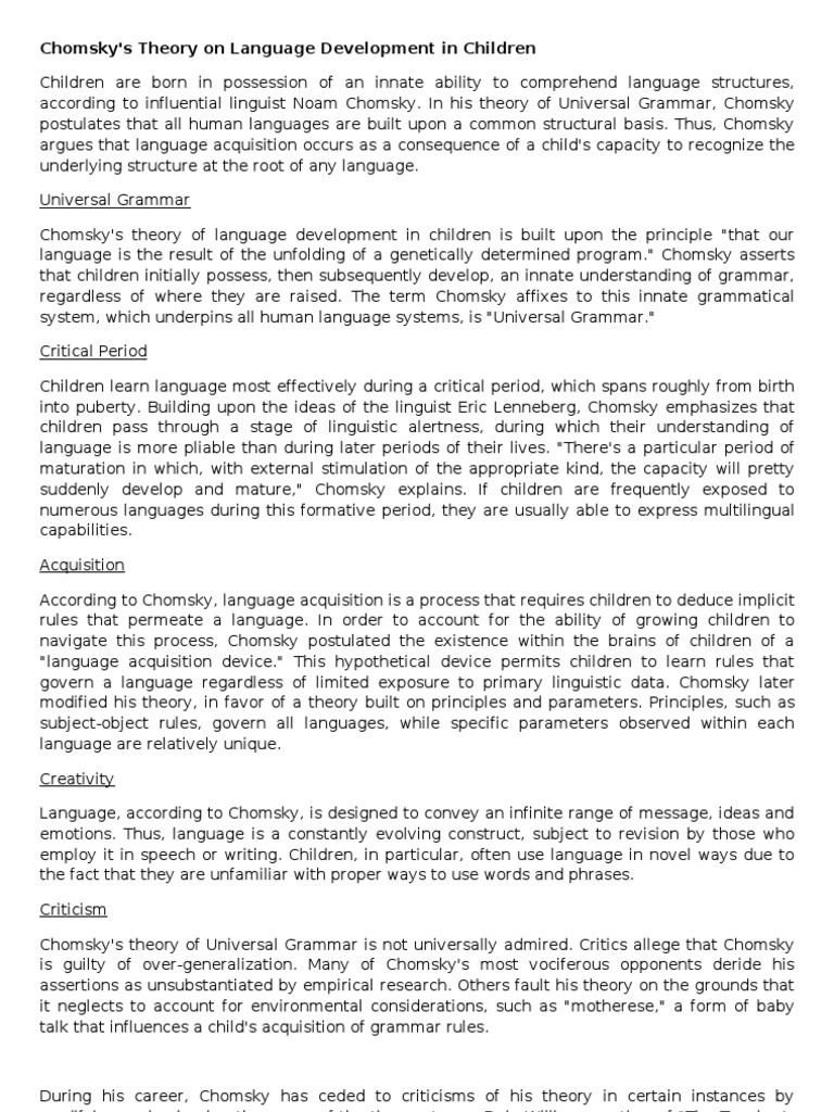 Chomsky's Language Learning Theory | PDF | Language Acquisition ...