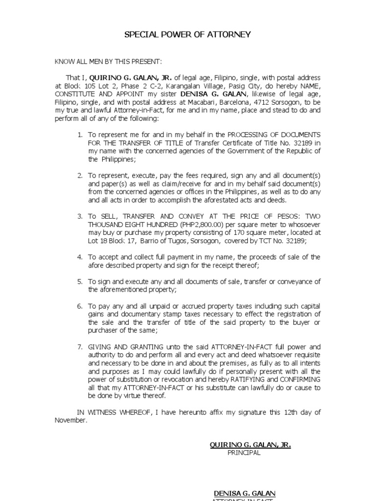 SPA - Process of Docu (Transfer Title) | PDF | Power Of Attorney ...