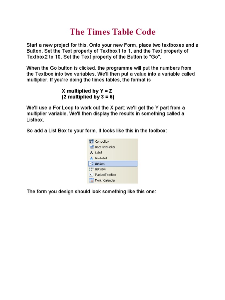 The Times Table Code | PDF | Multiplication | Variable (Computer Science)