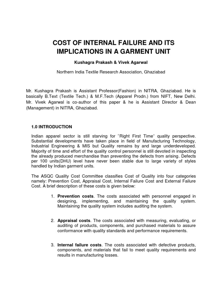 Garment Unit Internal Failures | PDF | Seam (Sewing) | Quality (Business)