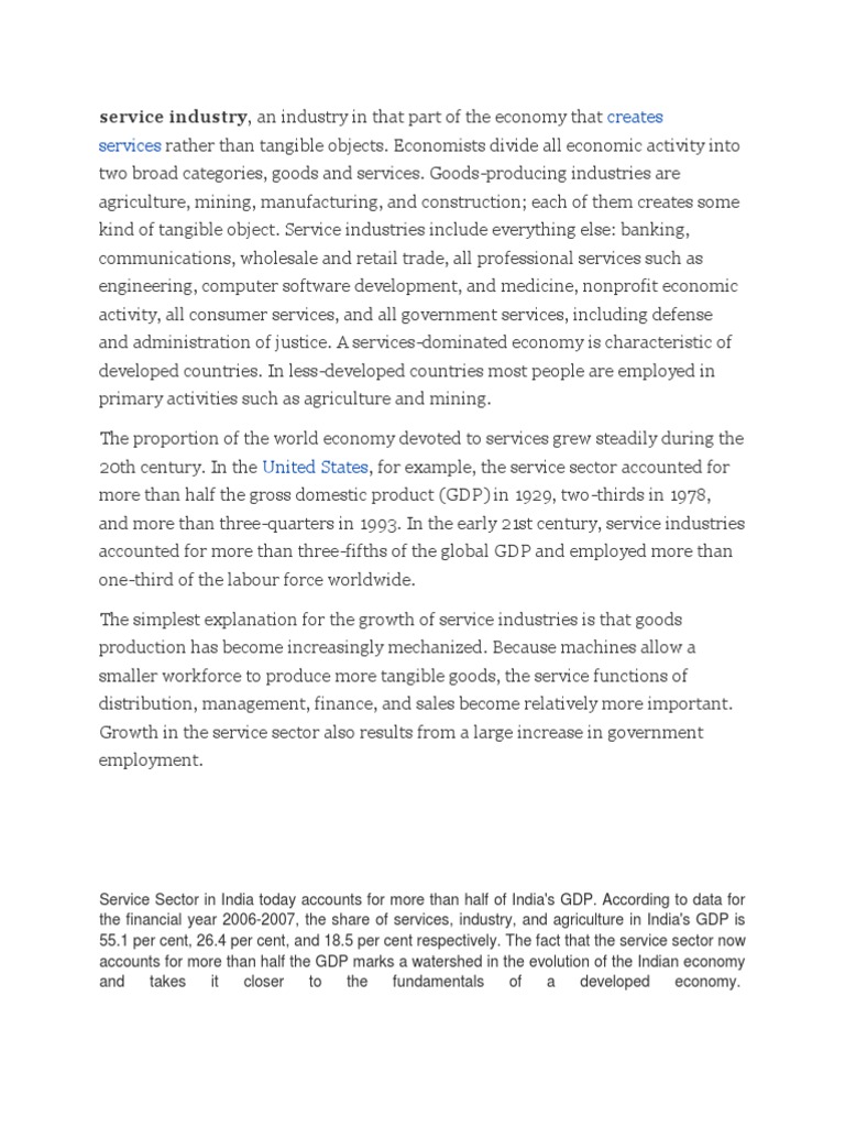 History of Service Industry | PDF | Cargo | Economic Growth