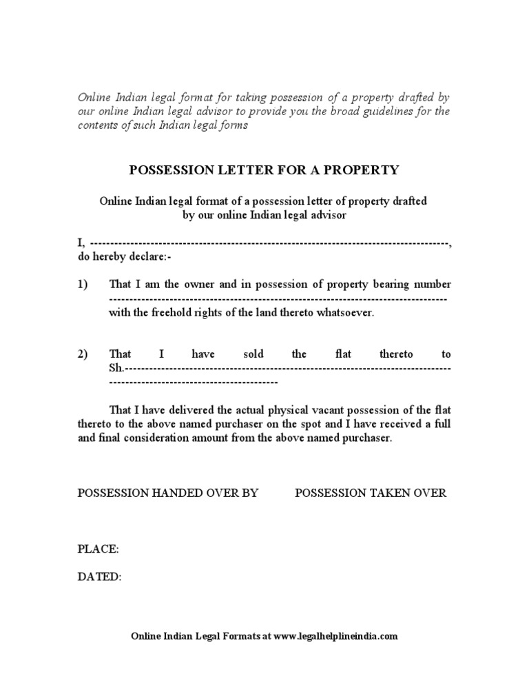 Possession Letter For A Property | PDF | Justice | Crime & Violence