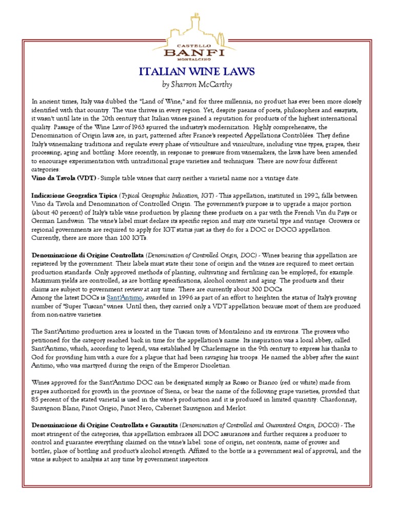 Italian Wine Laws | Italian Wine | Fermented Drinks