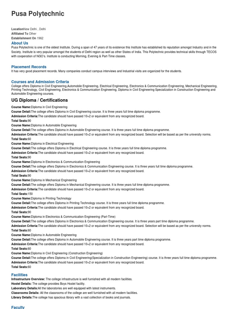 Pusa Polytechnic | PDF | Diploma | Institute Of Technology