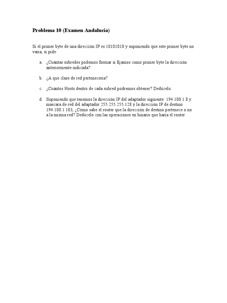 Problema 5 (Examen) Subnetting | PDF | Dirección IP | Protocolos de internet