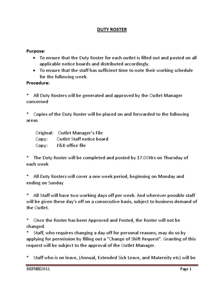 Duty Roster | PDF | Employment | Labor